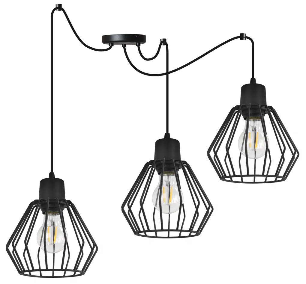 Light for home - Závěsné svítidlo na nastavitelných kabelech SPIDER NUVOLA 2502-3, 3x60W, E27, Černá