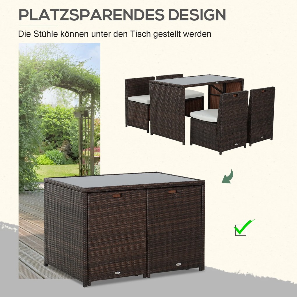 Outsunny polyratanový zahradní set 5 ks zahradní nábytek lounge set, odolný proti povětrnostním vlivům a elegantní pro balkon terasu