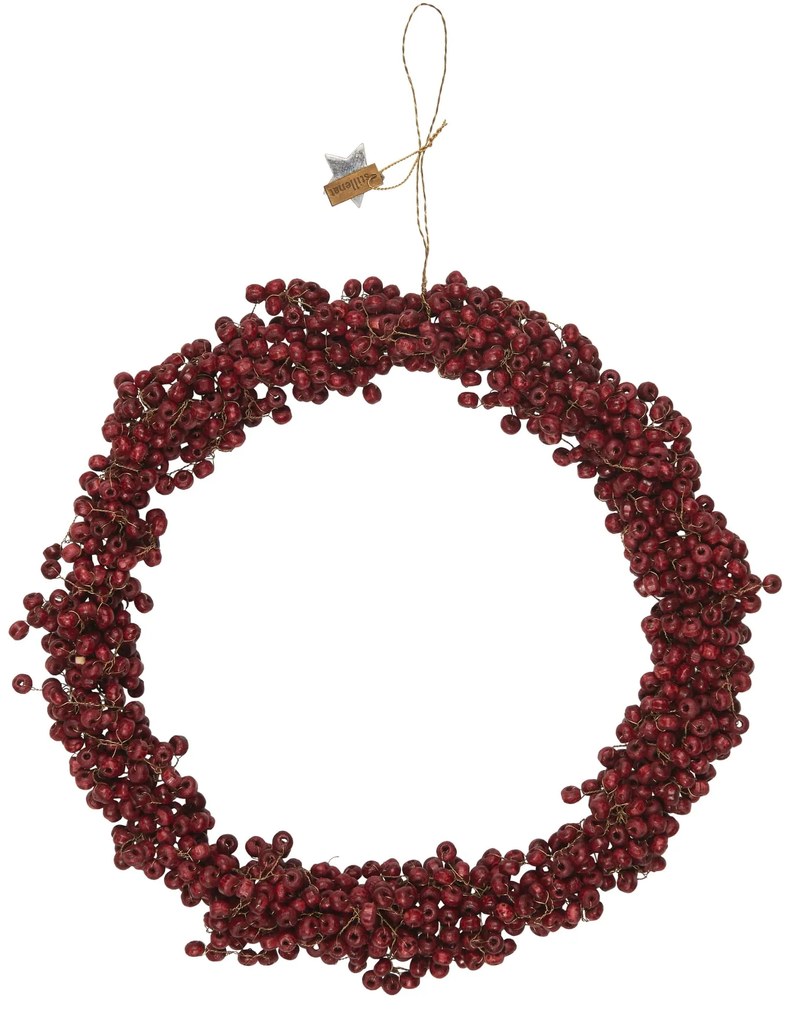 Ib Laursen Korálkový věneček Wooden Beads Red Ø 22 cm, červená barva, dřevo