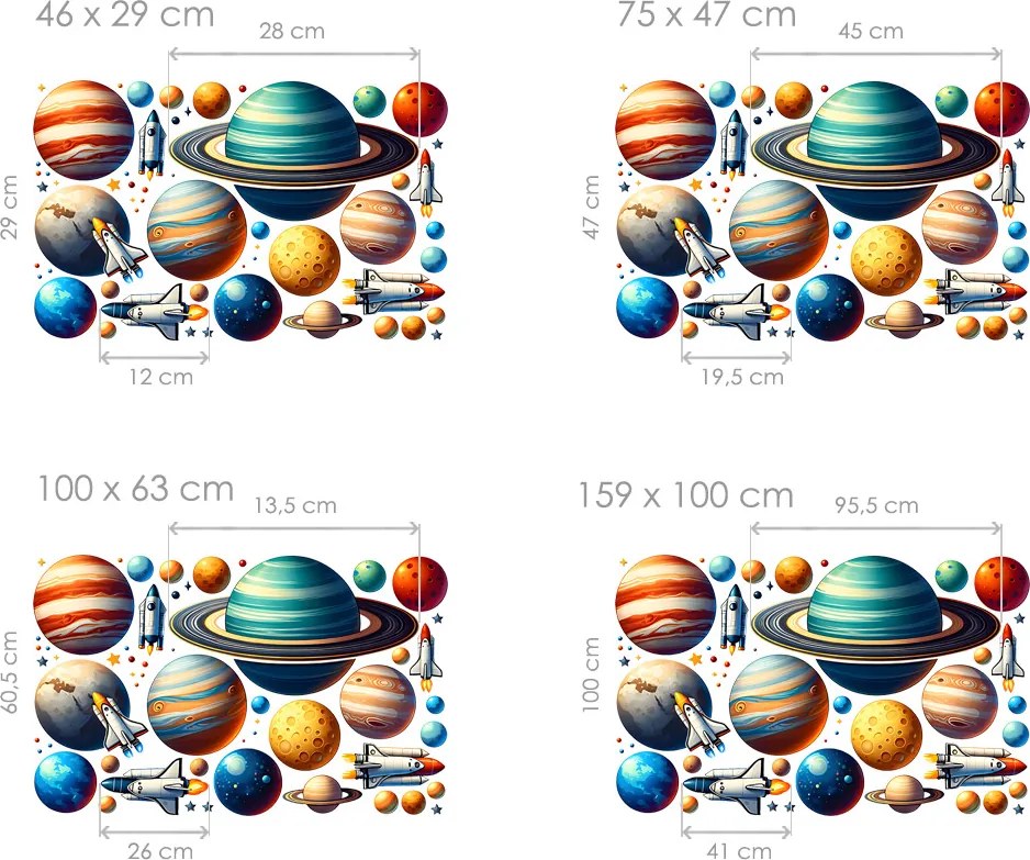 Vesmírné raketky samolepky na zeď arch 159 x 100 cm