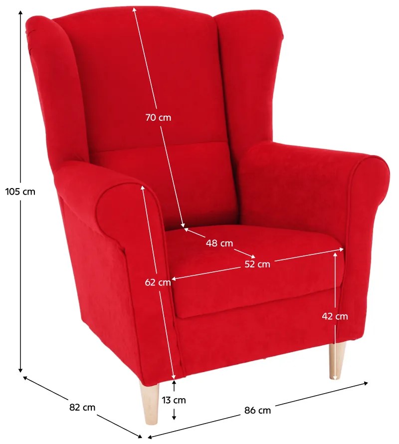 Kondela Křeslo ušák, látka červená, Charlot