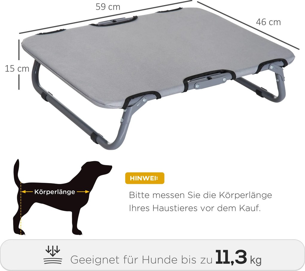PawHut Dog Lounger Venkovní skládací pelíšek pro psy, kočky, místo na spaní, šedý, 59x46x15cm| Aosom