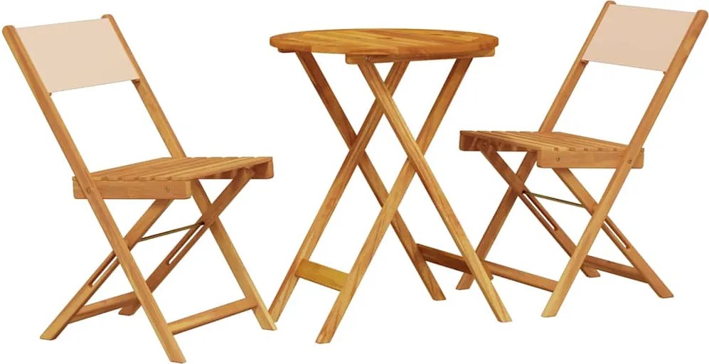 3dílný bistro set béžový textil a masivní dřevo 3281751