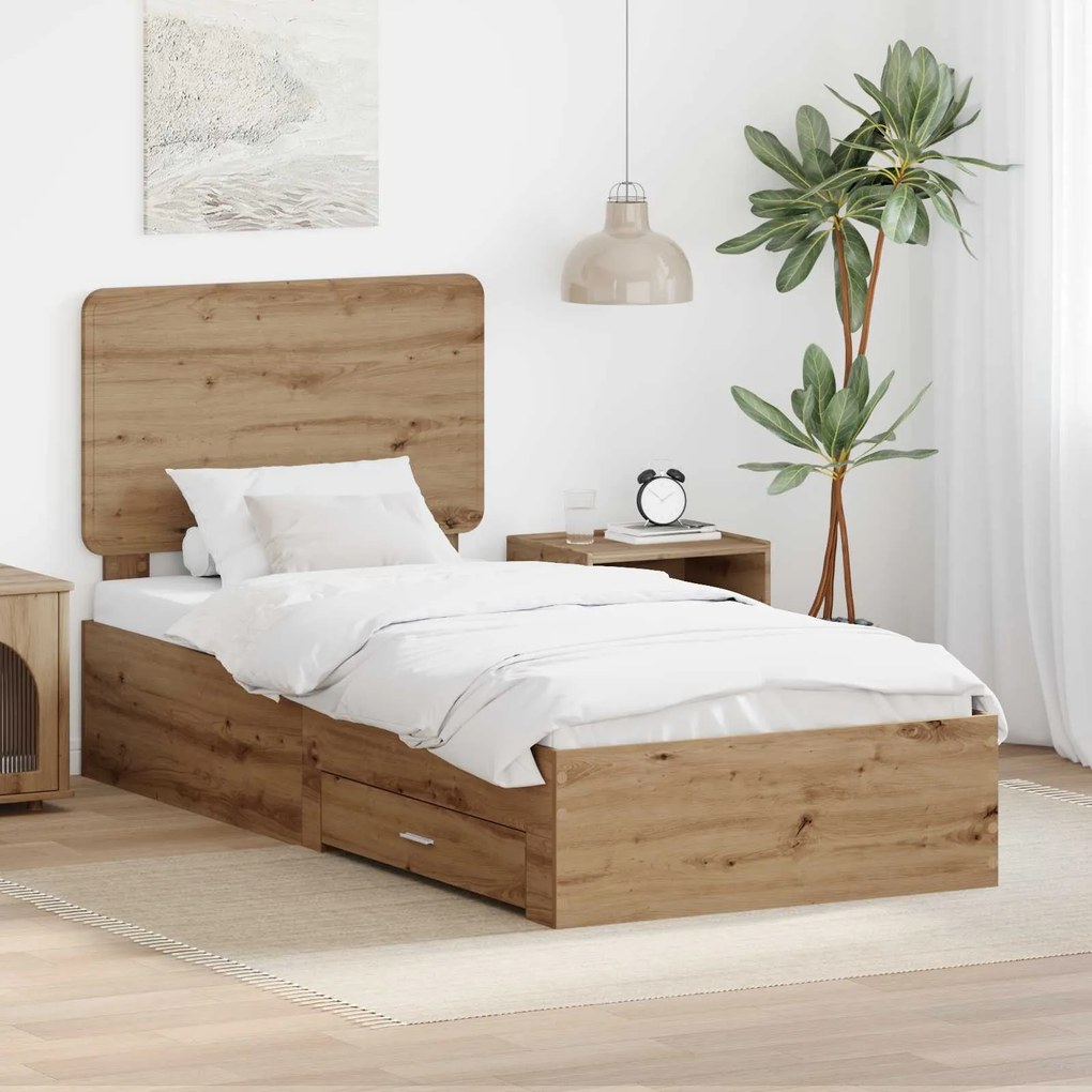 Rám postele s čelo Artisanový dub 90 x 190 cm Kompozitní dřevo 3412845