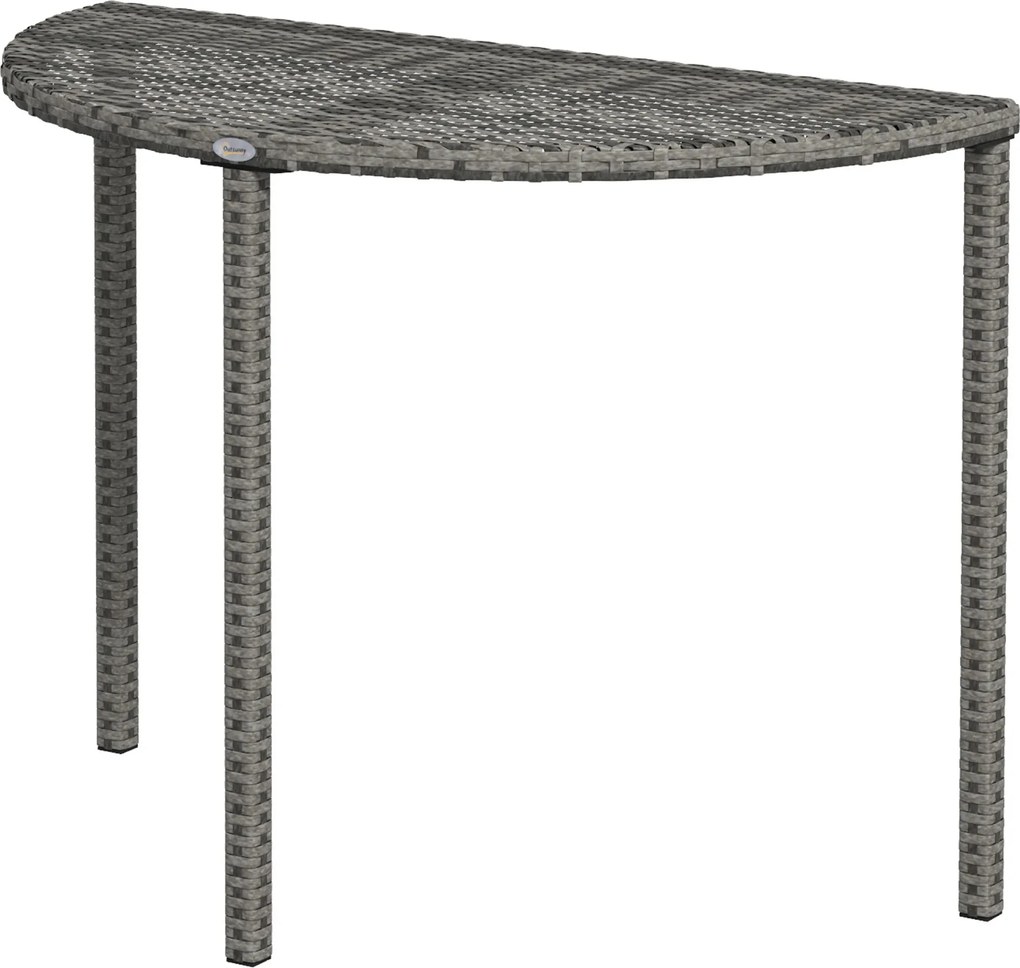 Outsunny půlkruhový balkonový stolek 100 x 50 x 74 cm zahradní stolek z polyratanu a kovu šedý pro terasu a balkon | Aosom.de