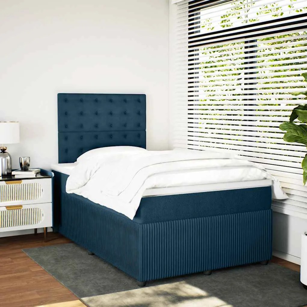 Box spring postel s matrací modrá 120 x 190 cm samet 3294602