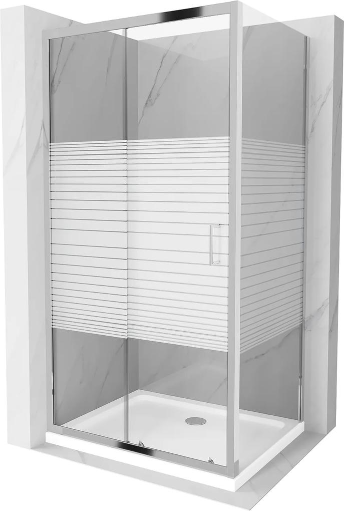 Mexen Apia sprchový kout s posuvnými dveřmi 100 x 90 cm, čiré sklo/pásy-chromový profil + sprchová vanička, 840-100-090-01-20-4010