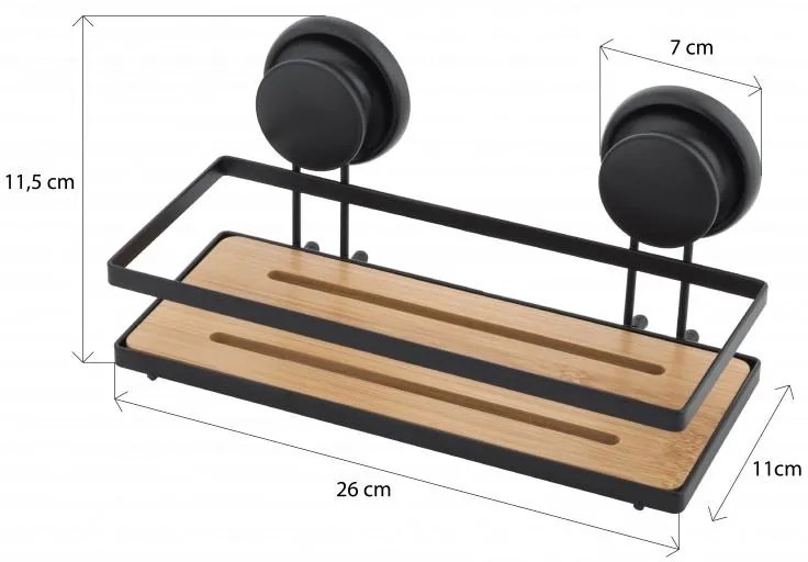 Erga Gavi, koš na kosmetiku 26x11x11, 5 cm na přísavky, černá matná-přírodní hnědá, ERG-YKA-CH.GAVI-BP1
