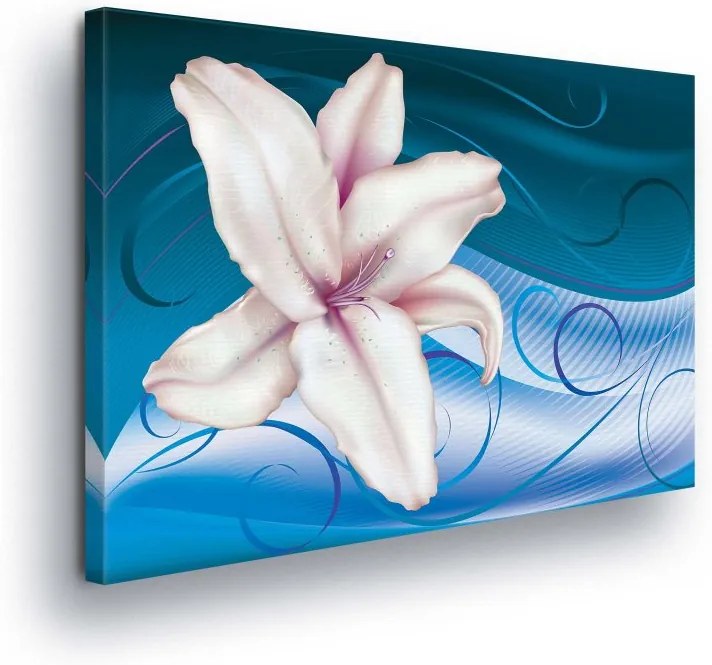 GLIX Obraz na plátně - Květ Lilie na Modrém Podkladu 100x75 cm