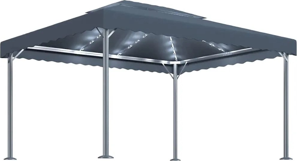 Altán se světelnými LED řetězy 400 x 300 cm antracitový hliník 3070352