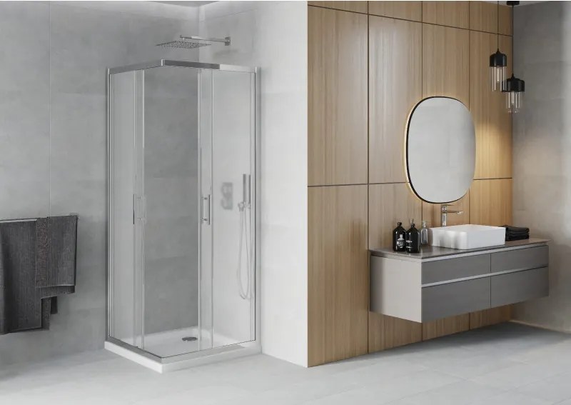Mexen Rio čtvercový sprchový kout 70 x 70 cm, 5mm sklo, sklo námraza, chromový profil + slim sprchová vanička 5cm, 860-070-070-01-30-4010