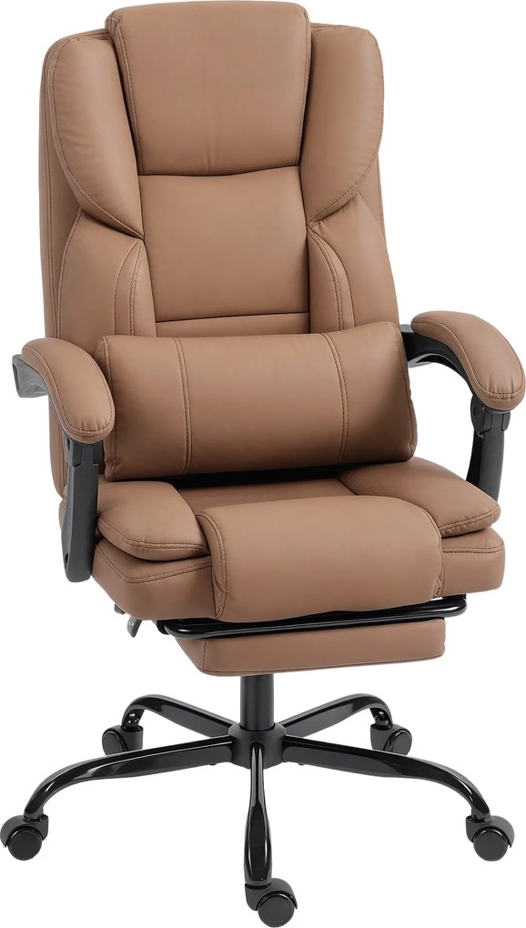 HOMCOM ergonomická kancelářská židle s opěrkou nohou — nastavitelná výška, bederní opora, 360° otáčení, eko-kůže, hnědá | Aosom