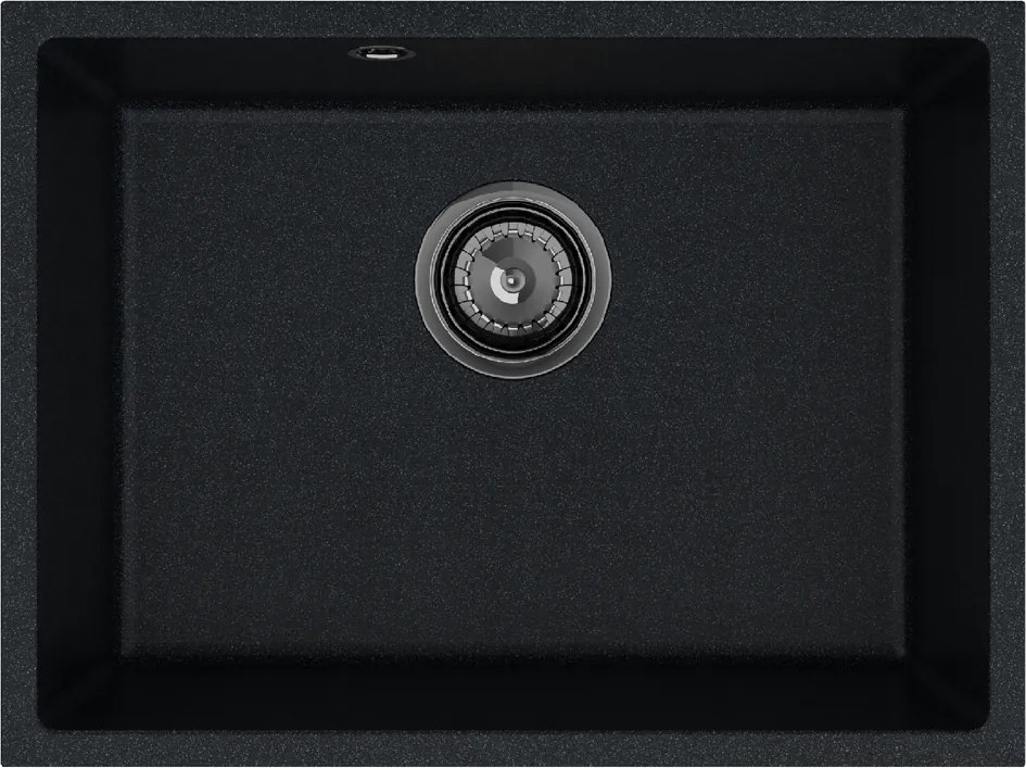 Sink Quality Crypton 60, kuchyňský granitový dřez 535x400x205 mm + černý sifon, černá skvrnitá, SKQ-CRY.B.1KBO.60.XB