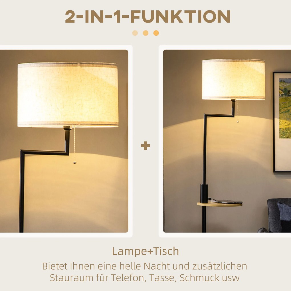 HOMCOM Stojací lampa, stojací lampa s policí, 40 W stojací lampa s USB připojením, stojací lampa, ocel, krémová, Ø40 x 168 cm, bez žárovky | Aosom