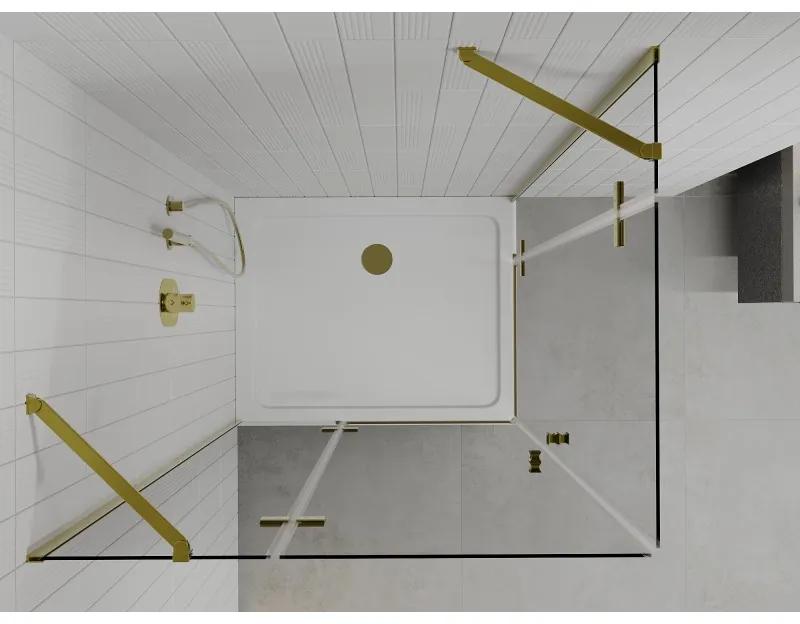 Mexen Roma Duo sprchový kout s otočnými dveřmi 80 x 70 cm, Průhledné, Zlatá + sprchová vanička Flat - 854-080-070-50-02-4010G