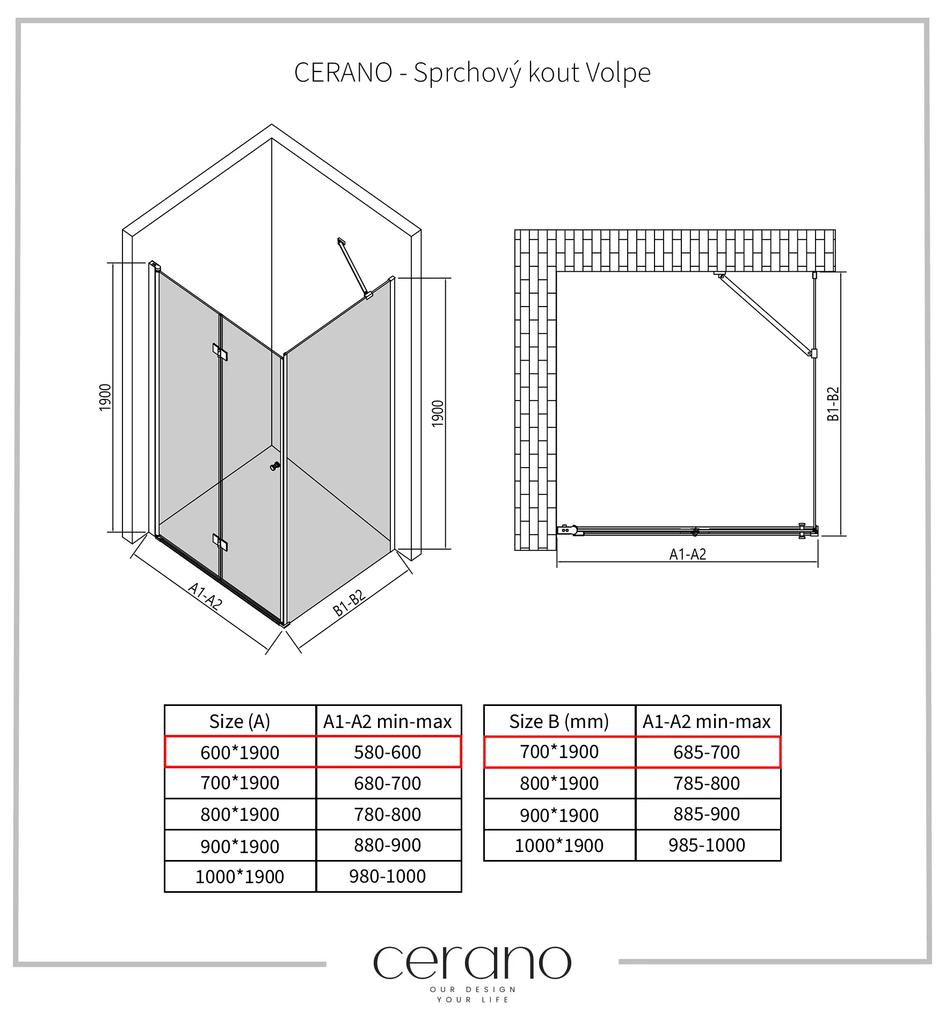 CERANO - Sprchový kout Volpe L/P - černá matná, transparentní sklo - 60x70 cm - skládací