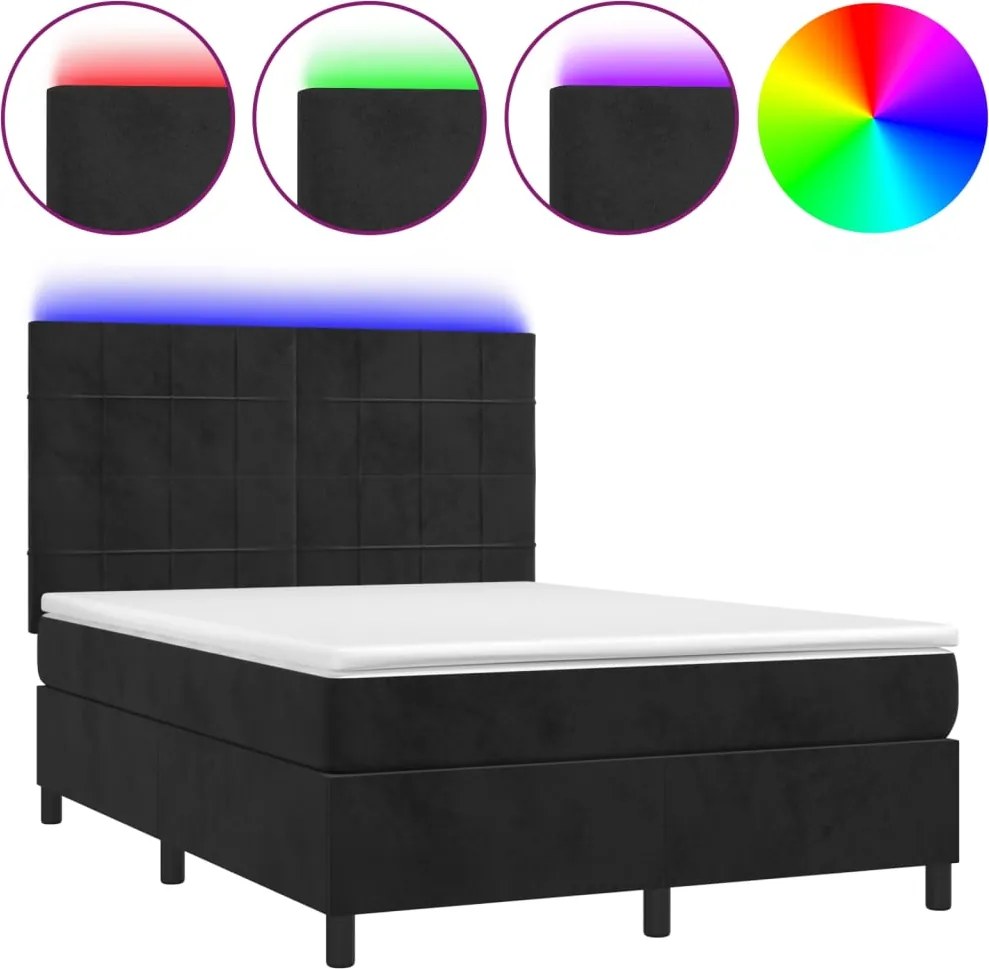 Box spring postel s matrací a LED černá 140x190 cm samet 3136121