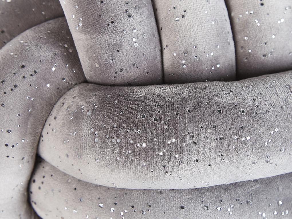 Sametový uzlový polštář se třpytkami 30 x 30 cm šedý MALNI Beliani