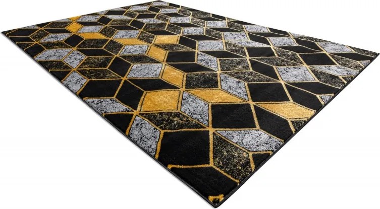 Kusový koberec Gloss 400B 86 3D geometric black/gold, 140x190, čierna, kancelária, Dywany Łuszczów