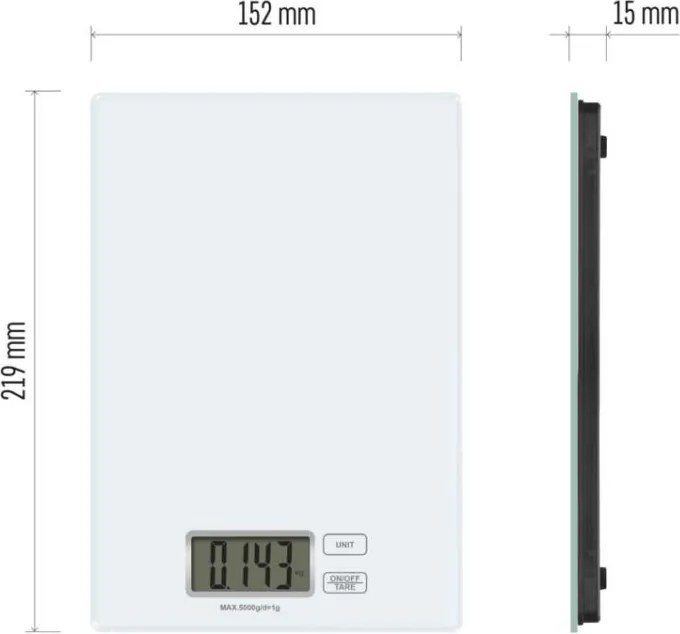 Kuchyňská váha EMOS EV014, digitální, 5 kg, bílá