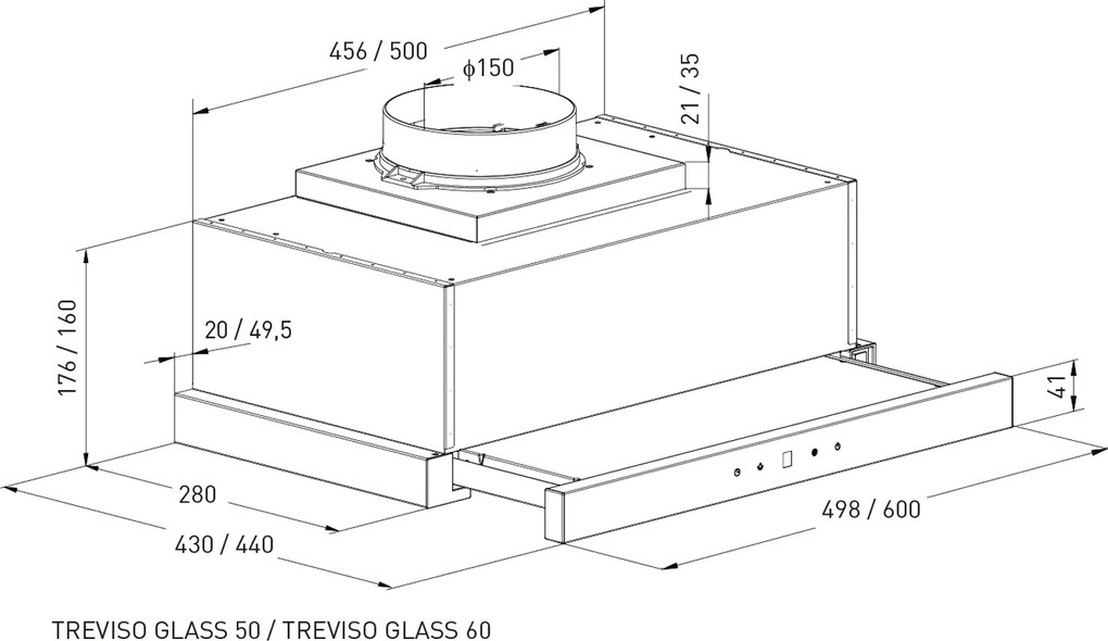 Novoterm Odsavač par vestavný Treviso 60 BL Glass, černá mat