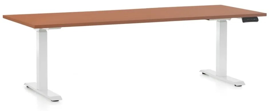 Výškově nastavitelný stůl OfficeTech C, 200 x 80 cm, bílá podnož, třešeň