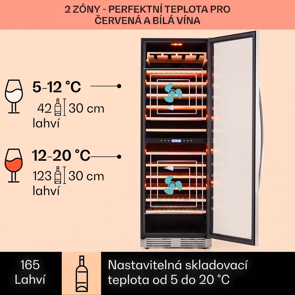 Klarstein Vinovilla Grande Duo, vinotéka, 425 l/165 lahví, 3barevné LED osvětlení