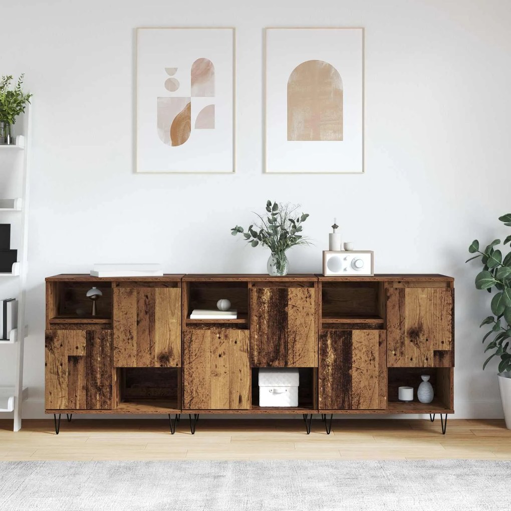 Servírovací skříň 3 ks Staré dřevo 60 x 35 x 70 cm 3394563