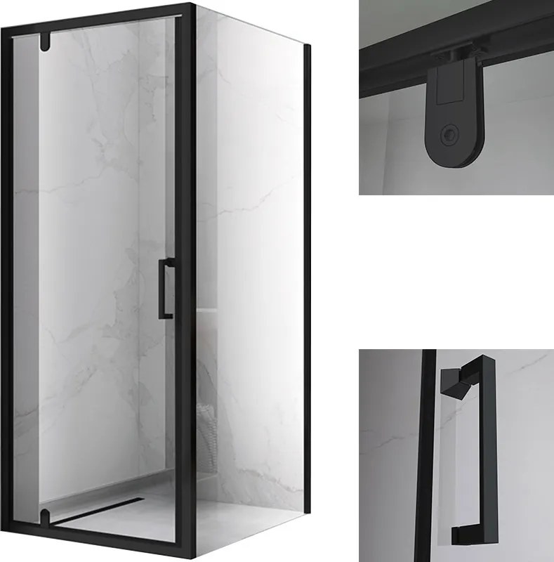BPS-koupelny Čtvercový sprchový kout HYD-OK04B-BL 80x80 černá/transparent - bez vaničky