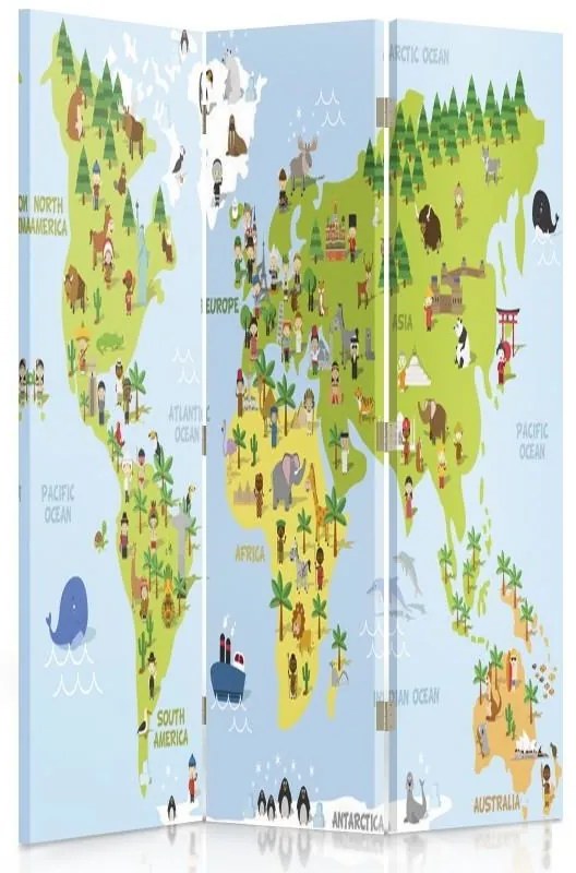 Paraván - World Map For Children | trojdílný | jednostranný 110x150 cm