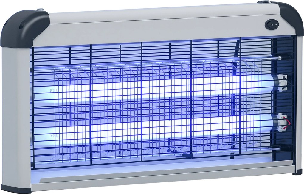 Outsunny Elektrická Lampa na Hmyz 30W - Zabití Mnohonožců s UV Světlem, Pokrytí 60 m² pro Zahradu, Terasu, Zastřešení, Rozměry 48,5x8,5x26,5 cm, Stříb