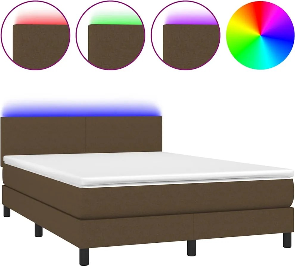 Box spring postel s matrací a LED tmavě hnědá 140x200 cm textil 3133000