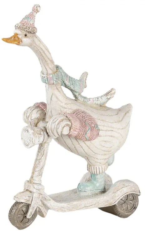 Dekorativní soška husy se šálou na koloběžce – 14x6x19 cm
