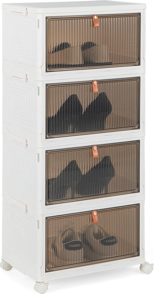 Costway 4patrové úložné boxy s víky a magnetickými průhlednými dvířky a kolečky