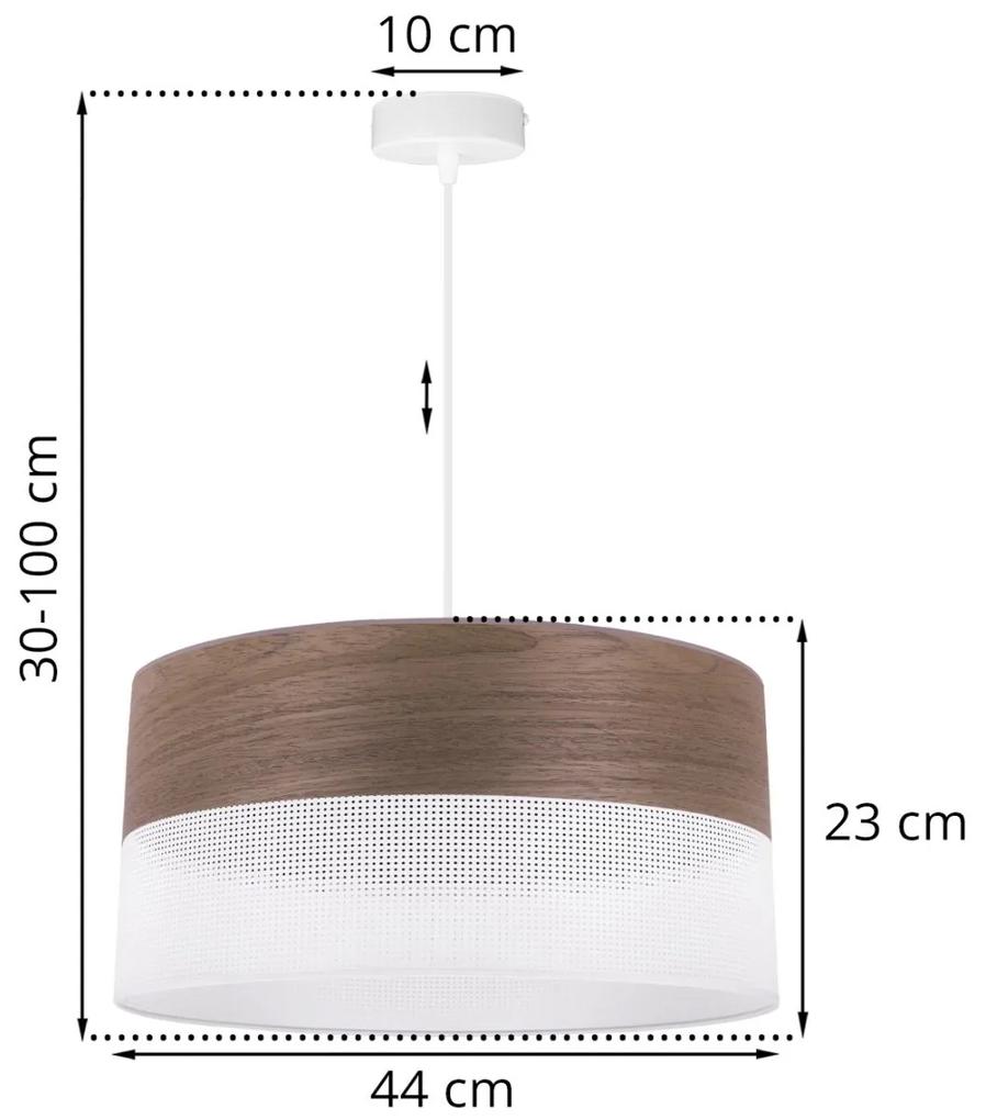 Light Home Závěsné svítidlo Wood, 1x hnědá ořechová dýha/bílé plastové stínítko, (fi 44cm)