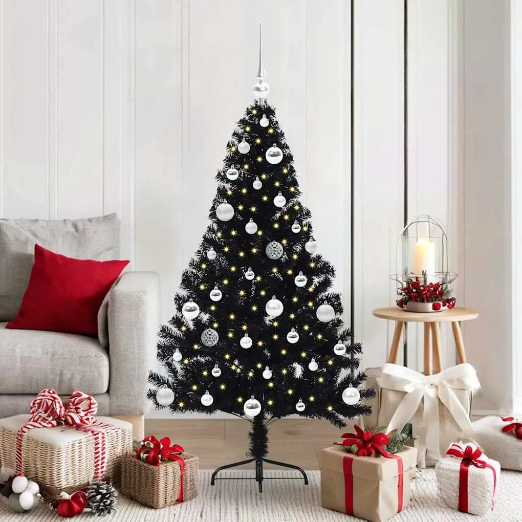 Umělý osvětlený vánoční stromeček Černá 150 cm PVC 3397133