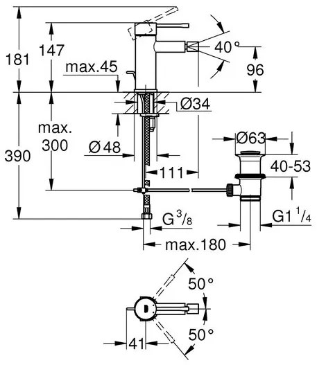 Grohe Essence New Baterie bidetová, s výpustí, Hard Graphite lesk 32935A01