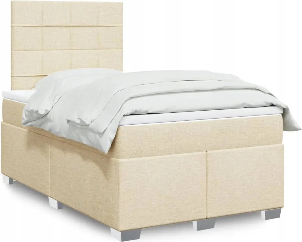 Box Spring Postel S Matrací Textil Krémová Blok se čtverci 120 x 190 cm