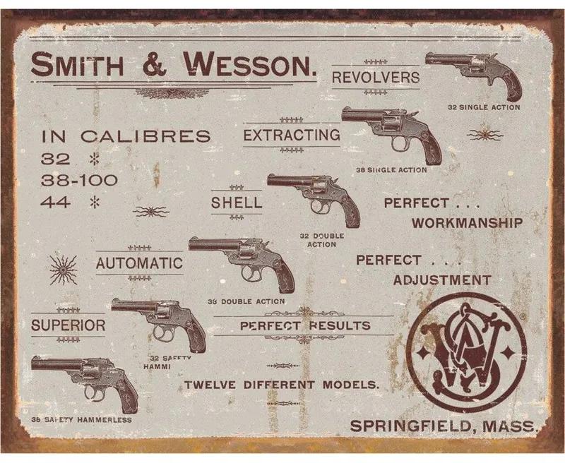 Plechová cedule S&amp;W - Revolvers 40 cm x 32 cm