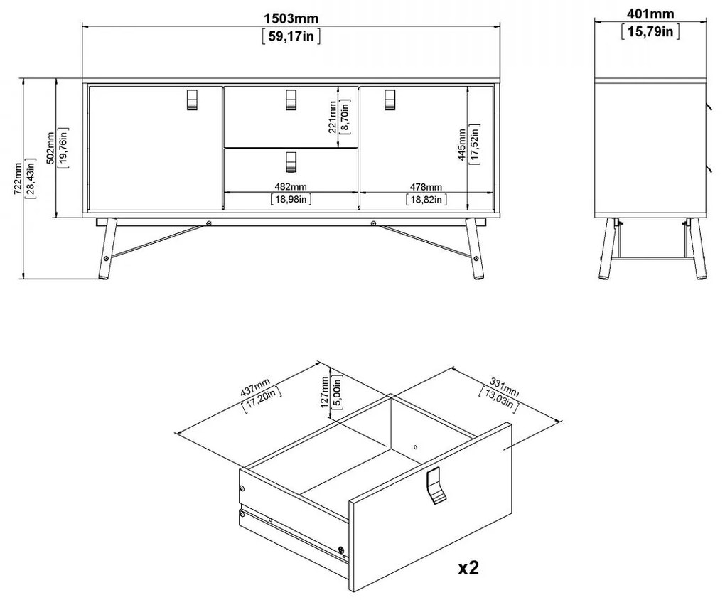 Tvilum Komoda Rain 2d2s černý MAT/ořech