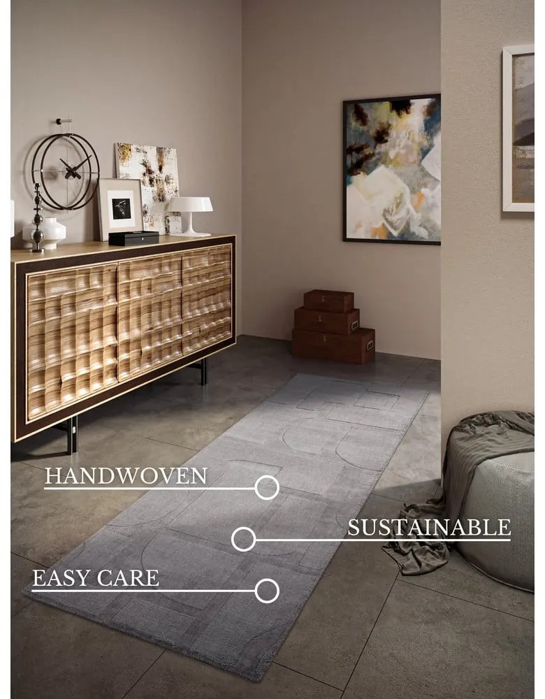 Šedý ručně tkaný vlněný běhoun 80x250 cm Alexis – Villeroy&Boch