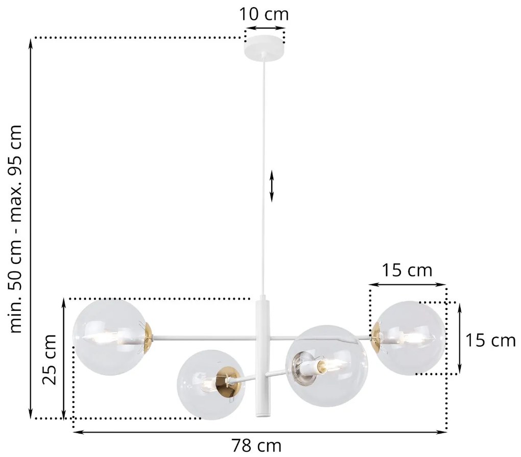 Závěsné svítidlo Paris, 4x transparentní skleněné stínítko, W/G