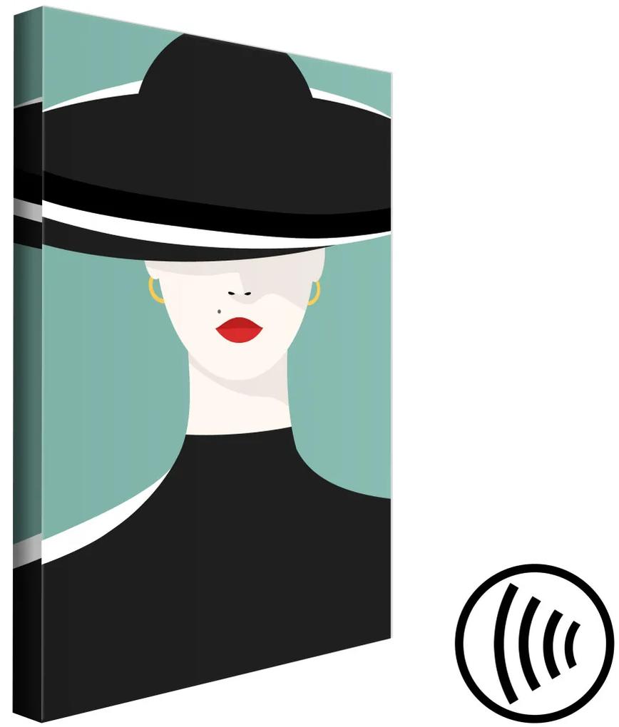 Obraz Ženskost (1-dílný) svislý - Portrét ženy s černým kloboukem