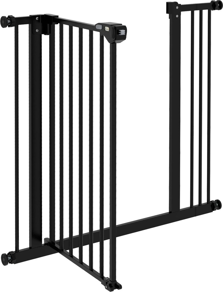 PawHut Ochranná brána pro schody s 7 cm prodloužením - Bez vrtání, brána pro šířky 74-87 cm, otočná na obě strany, kovová, černá
