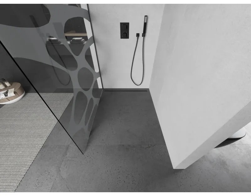 Mexen Kioto L, sprchová zástěna Walk-In 100 x 200 cm, 8mm čiré sklo bílý vzor, grafitový profil, 800-100-103-95-97