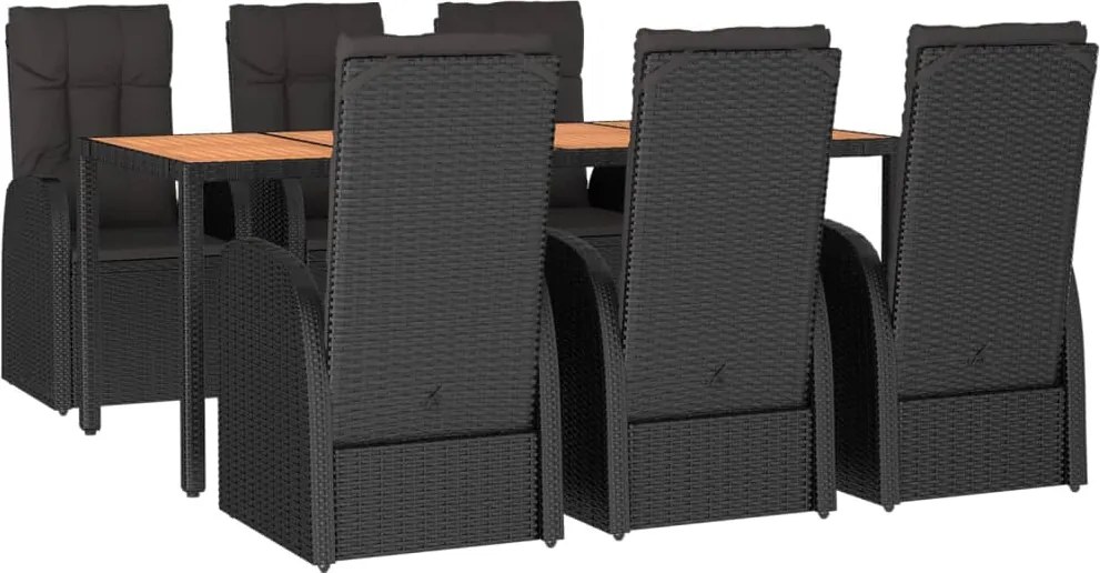 7dílný zahradní jídelní set s poduškami černý polyratan 3157603