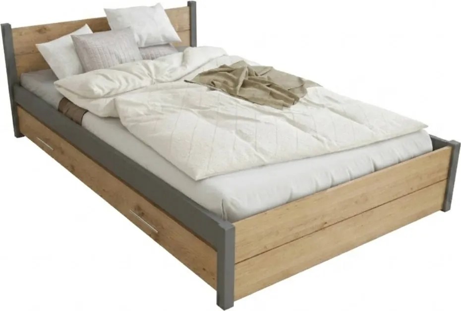 EB Postel z masivu Iris Double 120x200 cm, GRAFIT/Dub Artisan