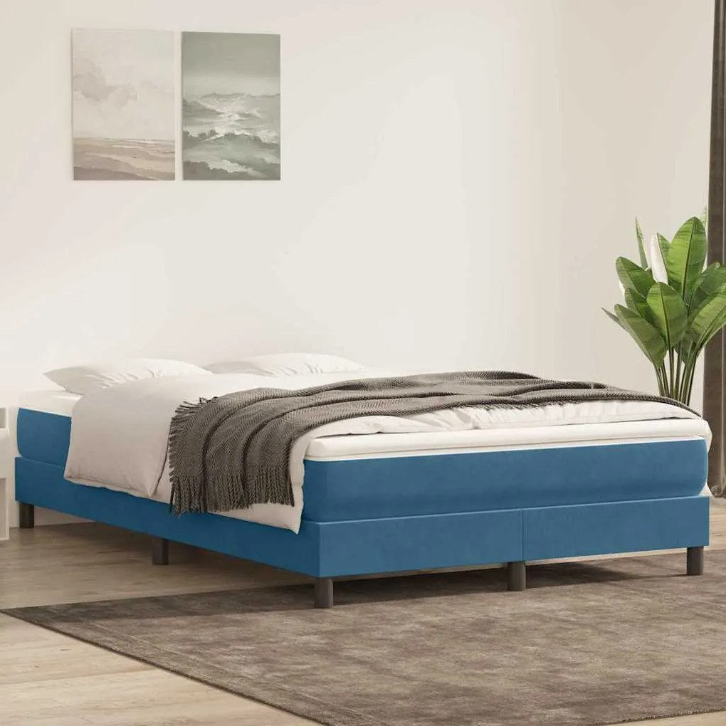 Box spring postel s matrací tmavě modrá 160x210 cm samet