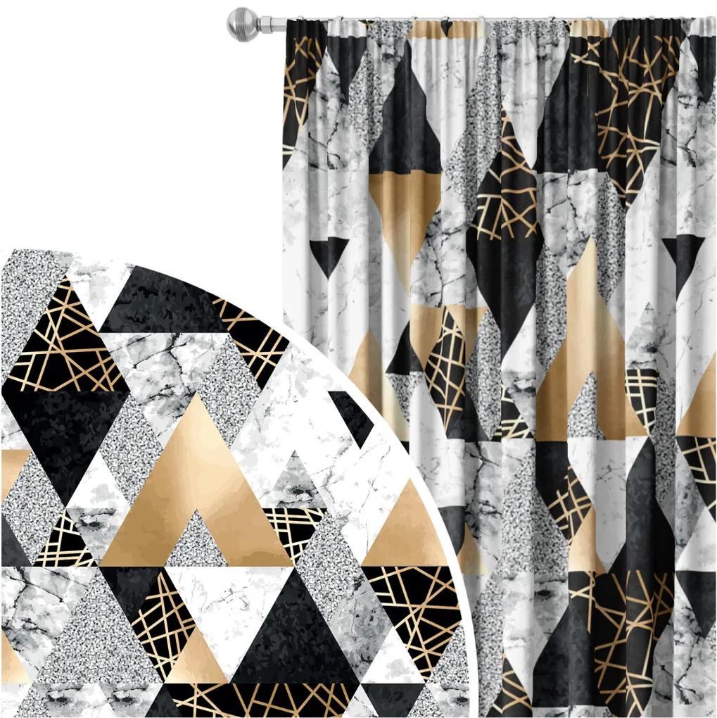 Záclona na žabky Geometrie elegance - minimalistický vzor s imitací mramoru a zlata