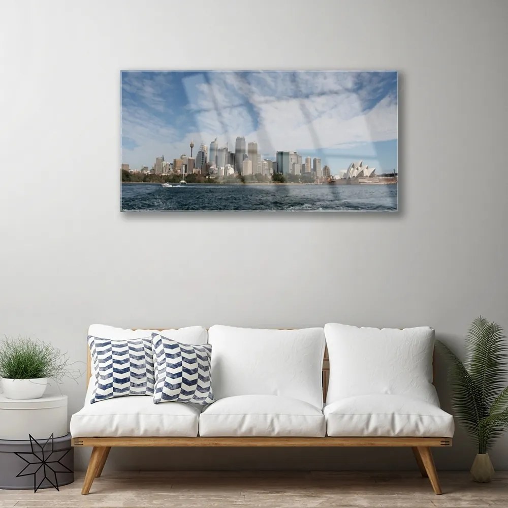 akrylový obraz Město Moře Domy Sydney 100x50 cm